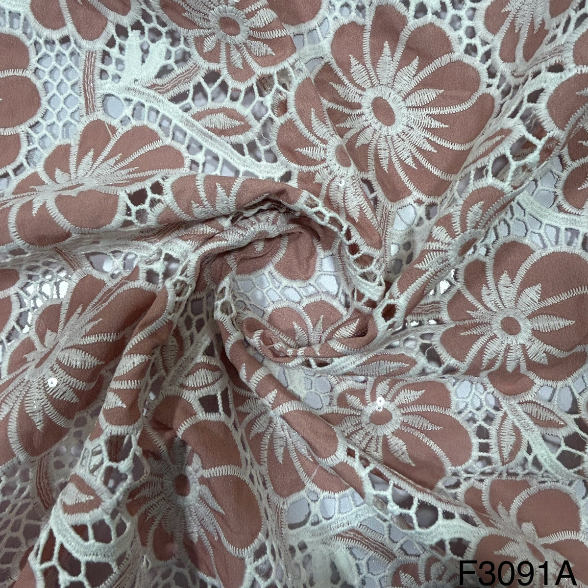 Cut Work Embroidered Crepe Fabric-F3091 – Fabricroot