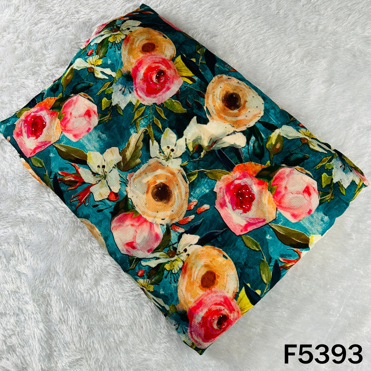 Digital Print Mukesh Work Chinnon Chiffon Fabric - F5393 – Fabricroot