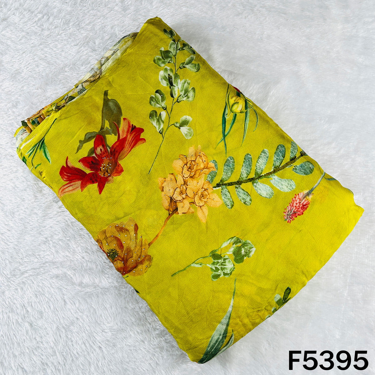Digital Print Mukesh Work Chinnon Chiffon Fabric - F5395 – Fabricroot